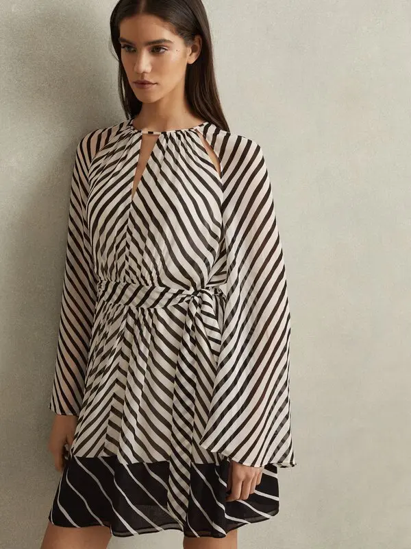 REISS Striped Mini Dress With Cut-out Detailing