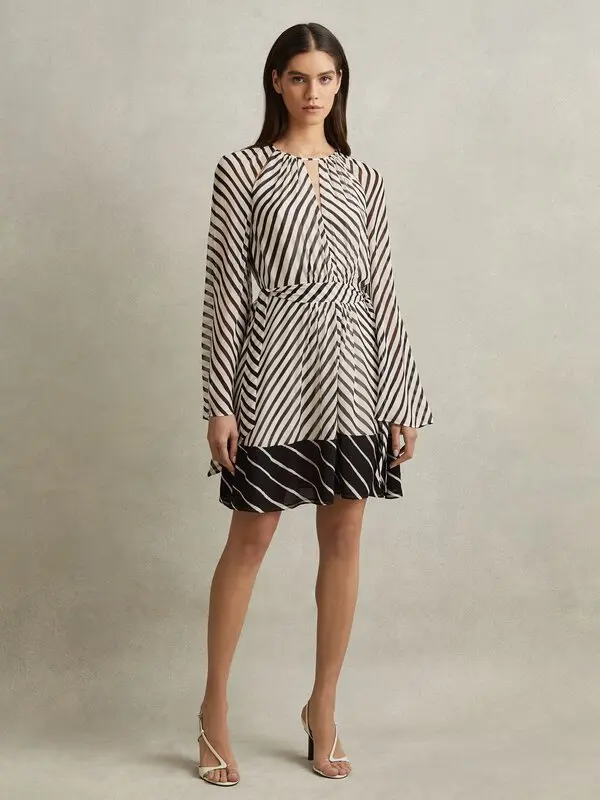 REISS Striped Mini Dress With Cut-out Detailing