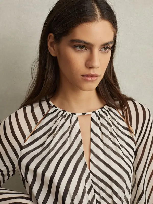 REISS Striped Mini Dress With Cut-out Detailing