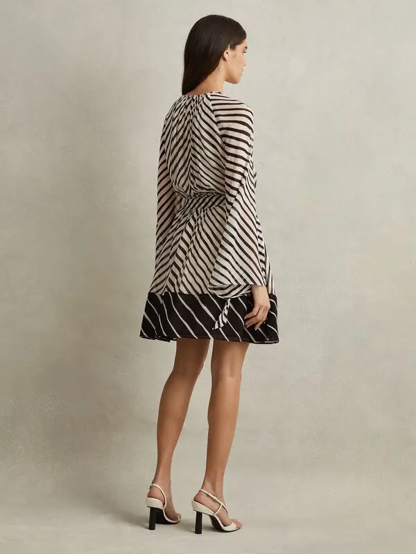 REISS Striped Mini Dress With Cut-out Detailing