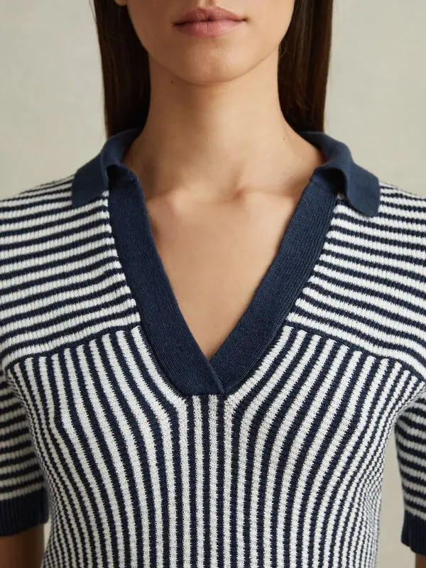 REISS Stevie Linen-blend Striped Polo Shirt
