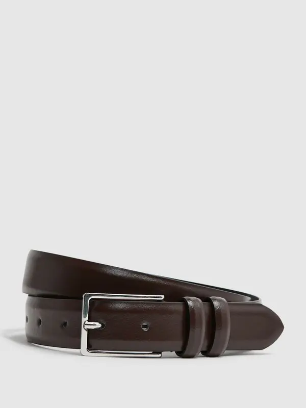 REISS Dante Leather Belt - Chocolate
