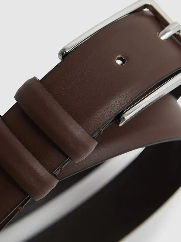 REISS Dante Smooth Leather Belt - Tan