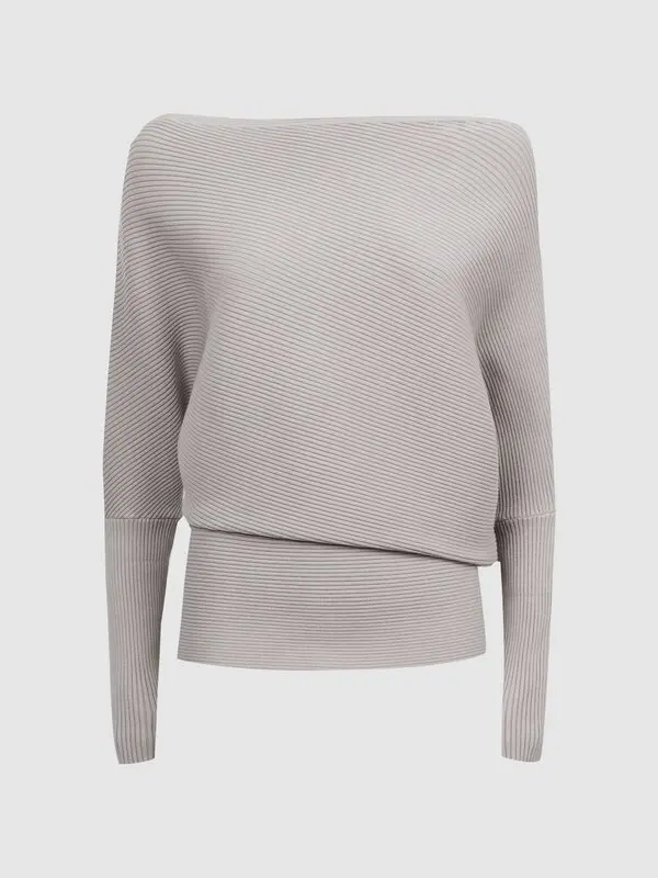 REISS Lorna Asymmetric Drape Knitted Top
