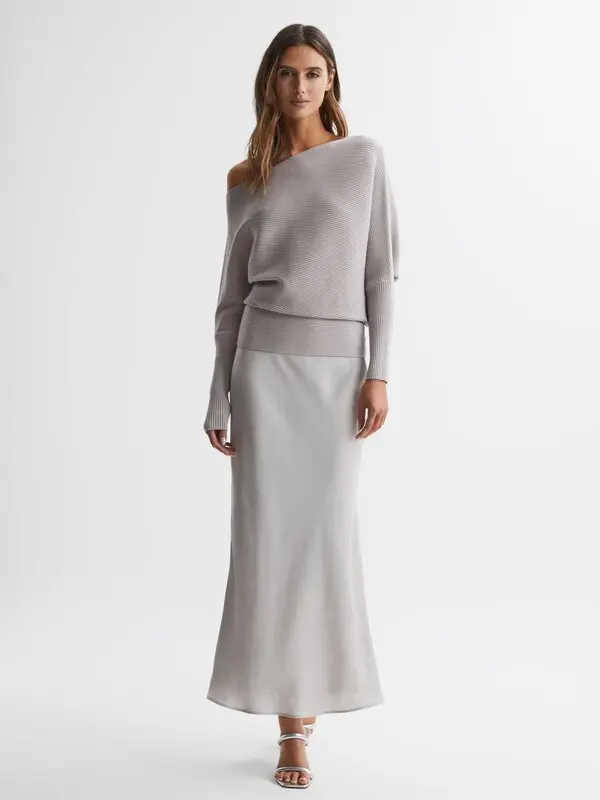 REISS Lorna Asymmetric Drape Knitted Top