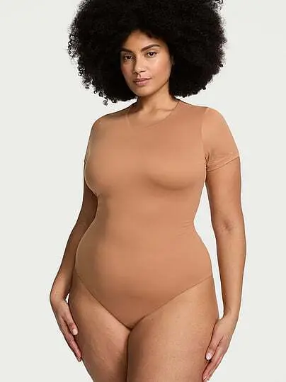 Victoria's Secret Bodywear Victoria With Feathersoft™ Innovation Short-sleeve Bodysuit - Beige