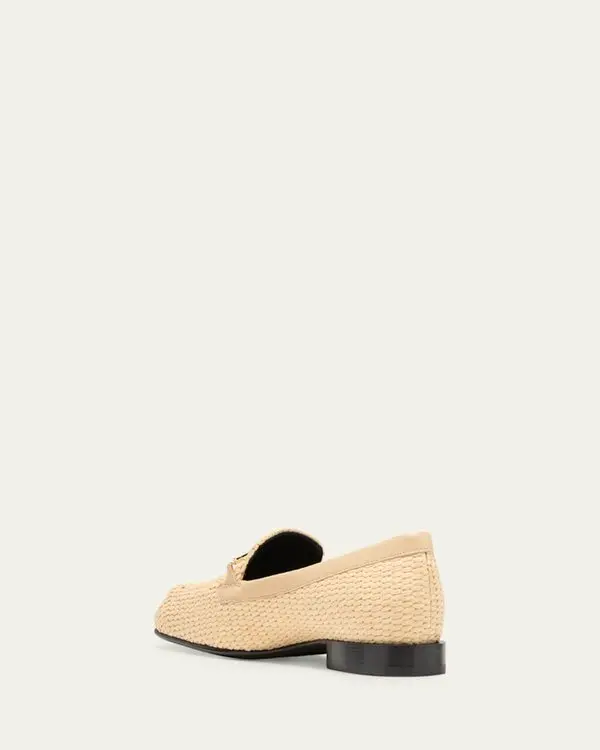 Victoria Beckham Raffia Loafers With Metal Strap - Natural