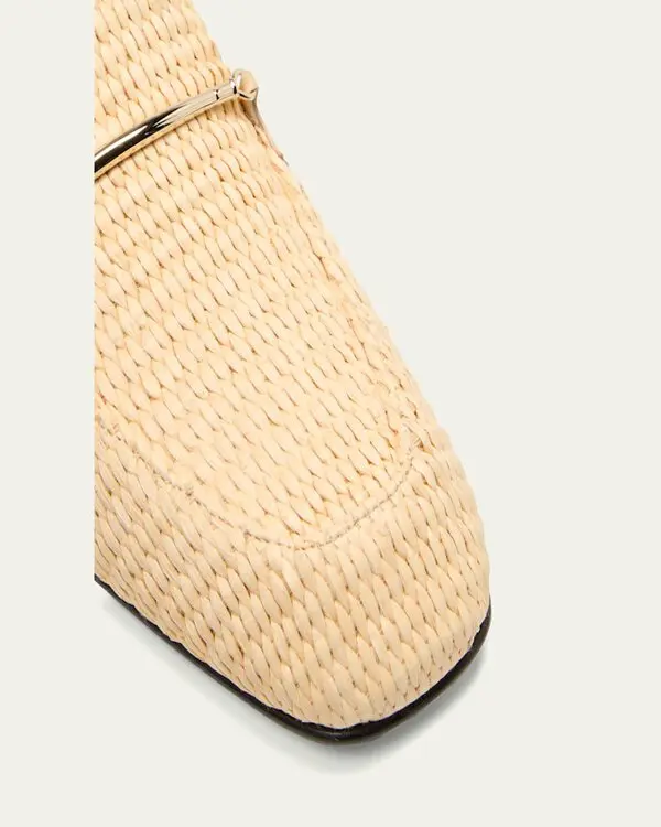 Victoria Beckham Raffia Loafers With Metal Strap - Natural