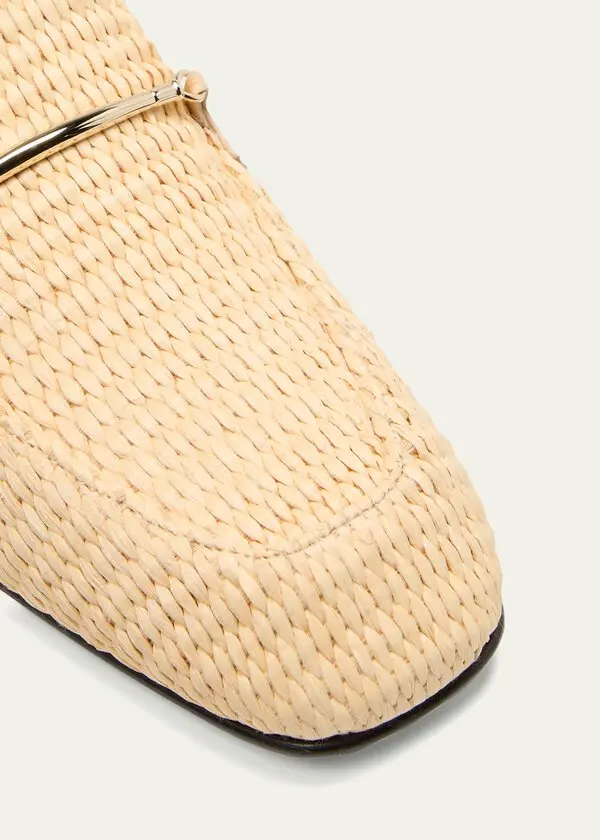 Victoria Beckham Raffia Loafers With Metal Strap - Natural