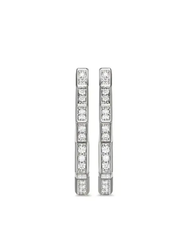 David Yurman Sterling Zig Zag Stax Diamond Hoop Earrings - Silver