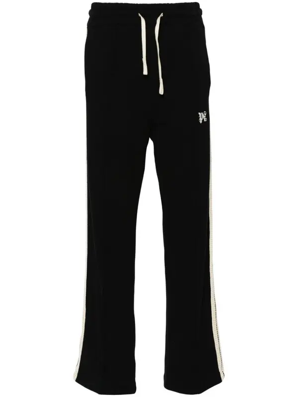 Palm Angels Monogram-embroidered Piqué-weave Trousers - Black