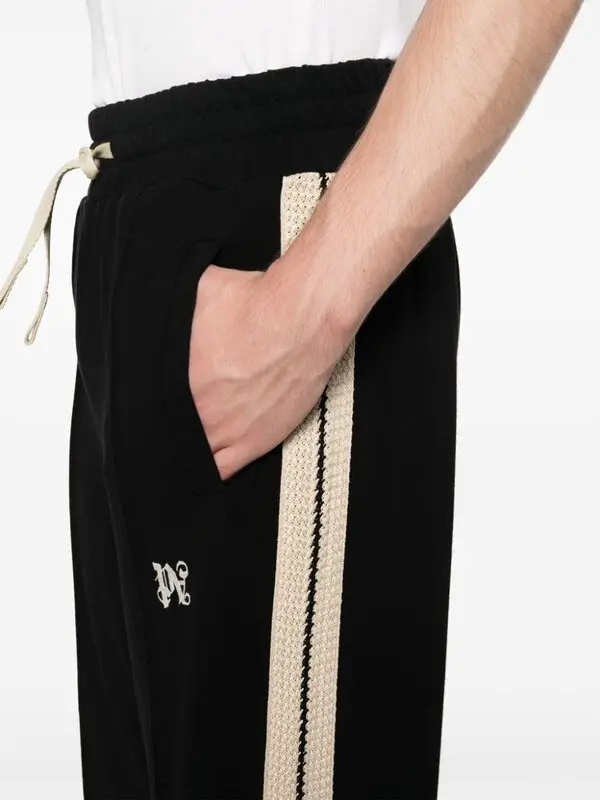 Palm Angels Monogram-embroidered Piqué-weave Trousers - Black