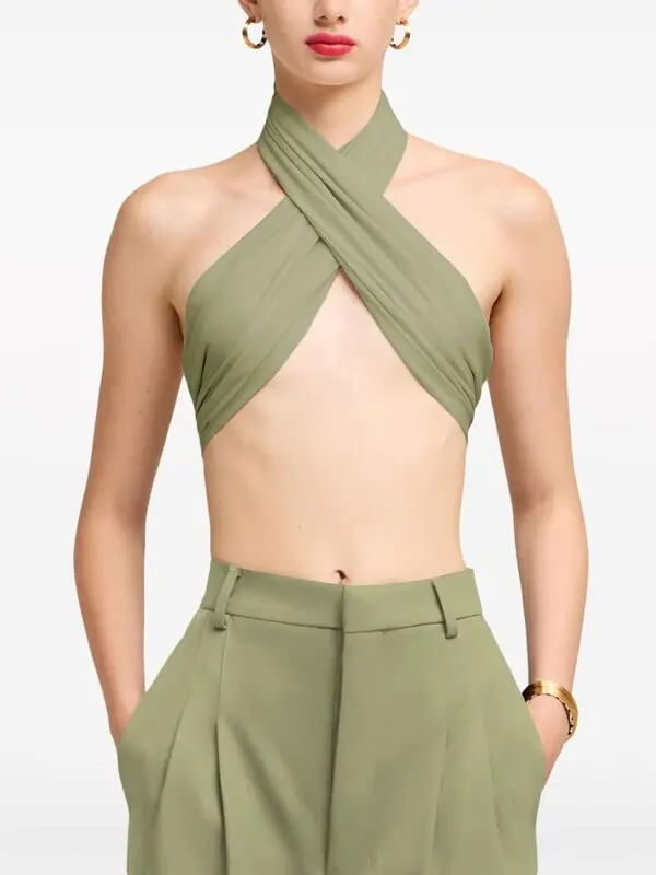 AMI Paris Silk Wrap Top - Green
