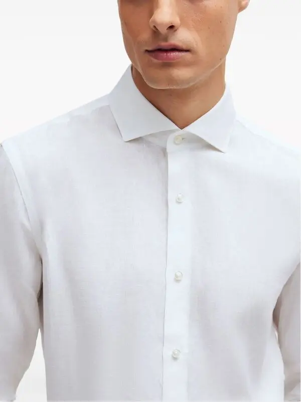 BOSS Spread-collar Linen Shirt