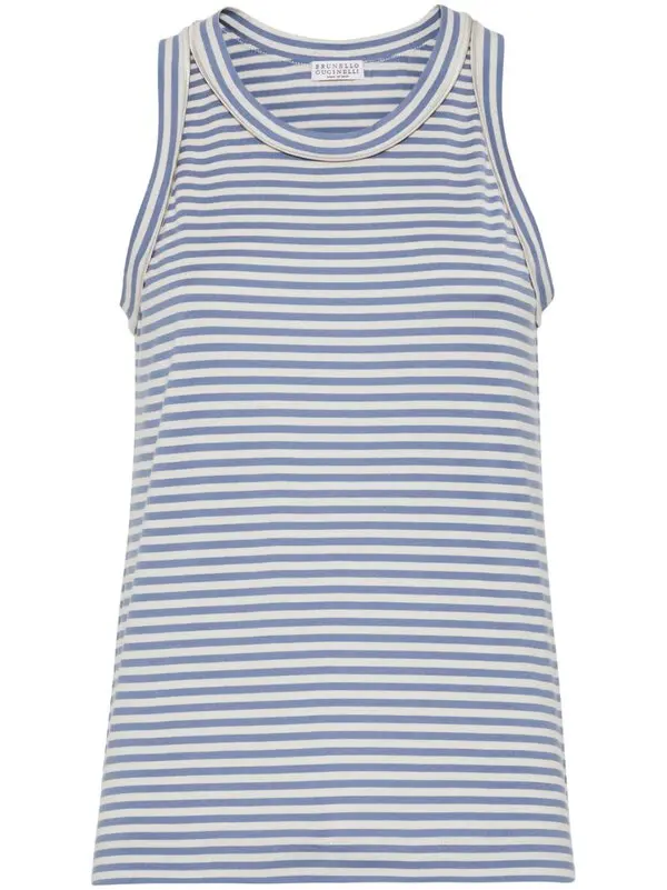 Brunello Cucinelli Striped Cotton Tank Top - Blue