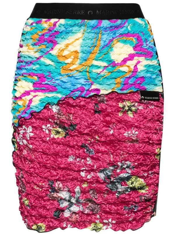 MARINE SERRE Crinkled Patchwork Mini Skirt - Black