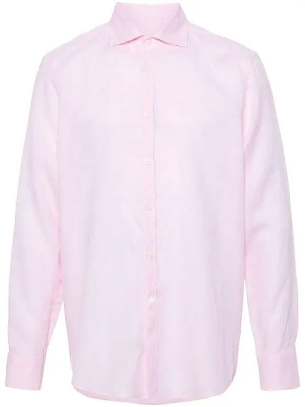 Canali Spread-collar Linen Shirt - Pink