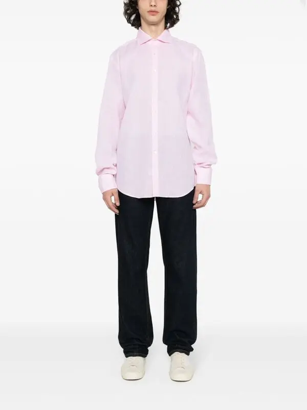 Canali Spread-collar Linen Shirt