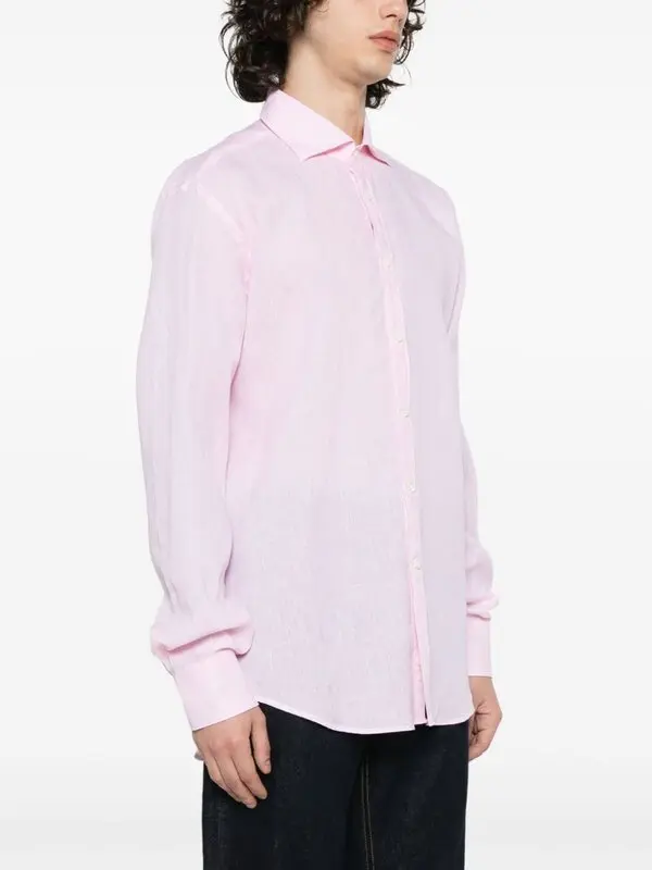 Canali Spread-collar Linen Shirt