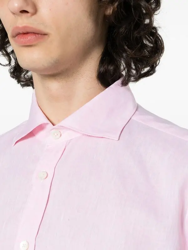 Canali Spread-collar Linen Shirt