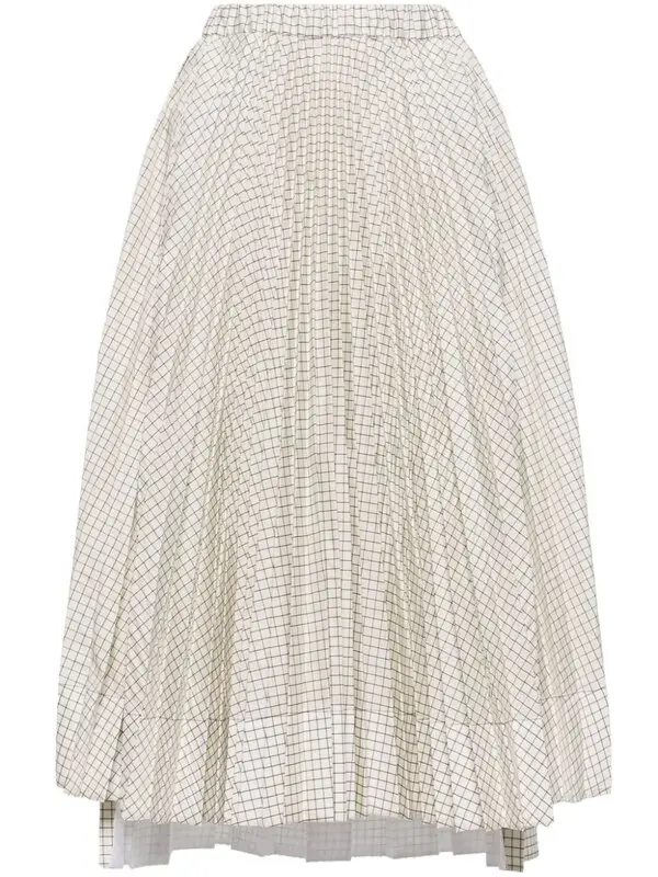 Plan C Grid-pattern Taffeta Midi Skirt