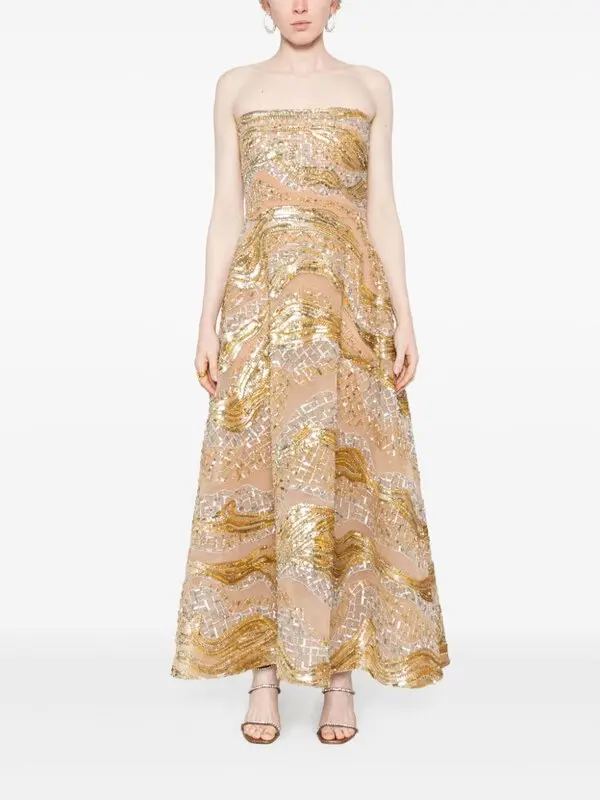 Elie Saab Bead-Embroidered Midi Dress In Gold - 15% Off | Editorialist