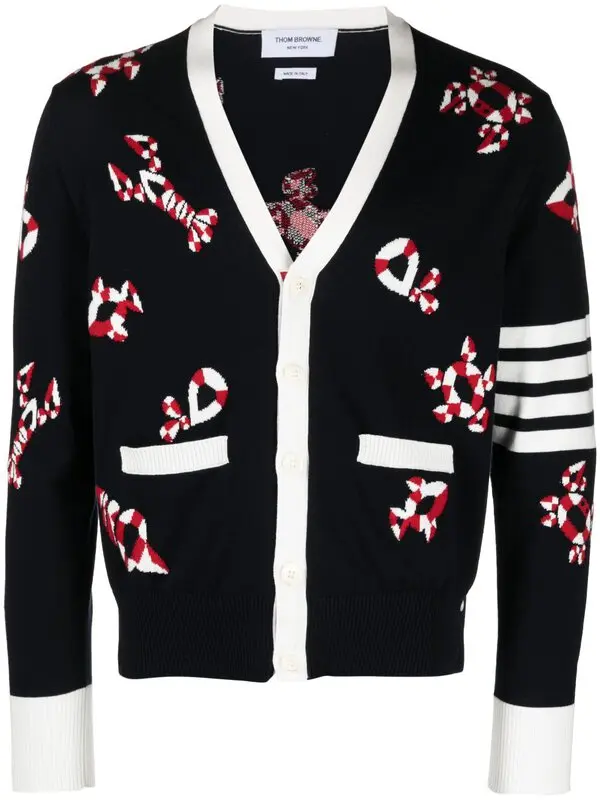Thom Browne Gem Icons Intarsia Cotton Cardigan - Blue