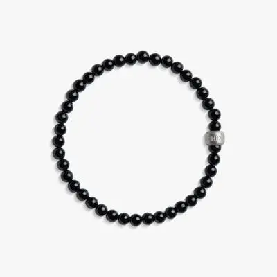 Shinola Beaded Bracelet In Sterling And Onyx - Silver