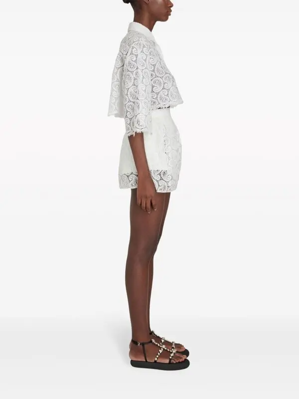 Giambattista Valli Paisley Macramé Cropped Blouse