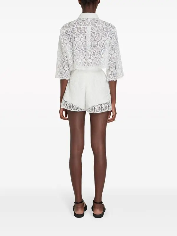 Giambattista Valli Paisley Macramé Cropped Blouse