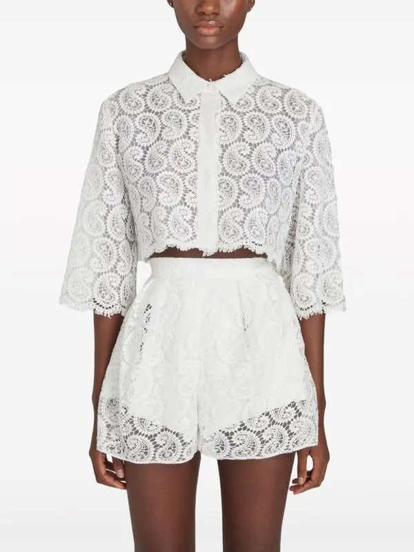 Giambattista Valli Paisley Macramé Cropped Blouse