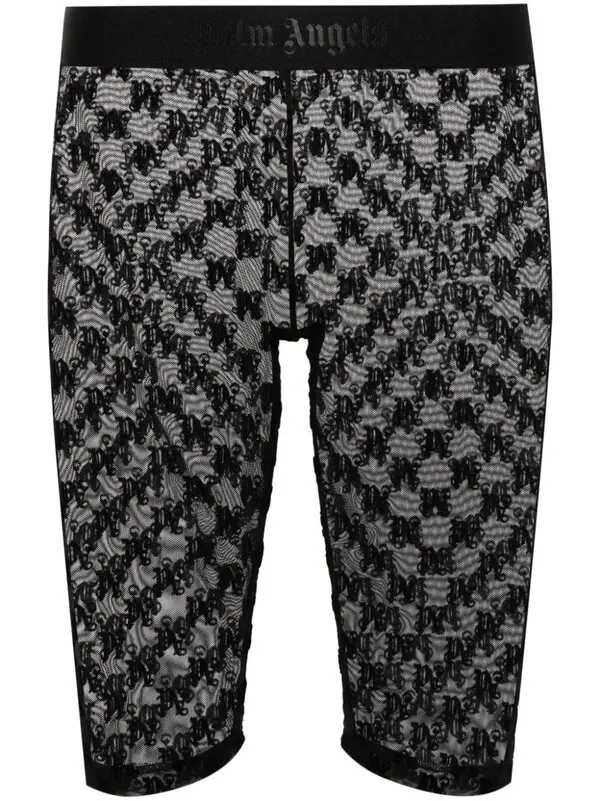 Palm Angels Flocked-logo Mesh Cycling Shorts