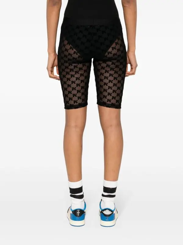 Palm Angels Flocked-logo Mesh Cycling Shorts