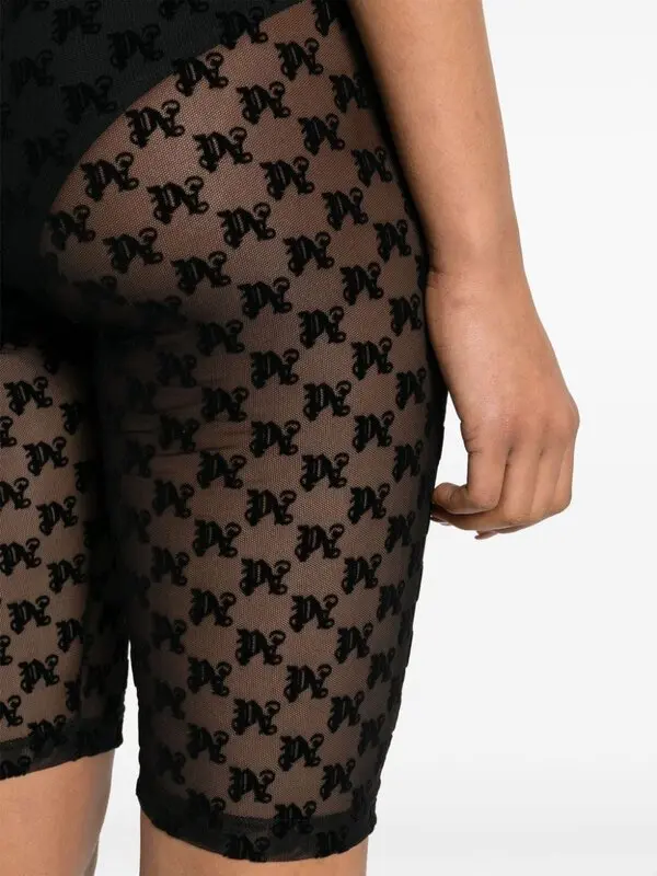 Palm Angels Flocked-logo Mesh Cycling Shorts