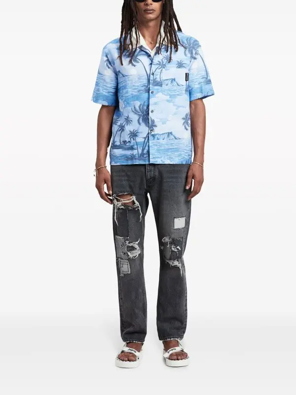 Palm Angels Sunset-print Linen-blend Shirt