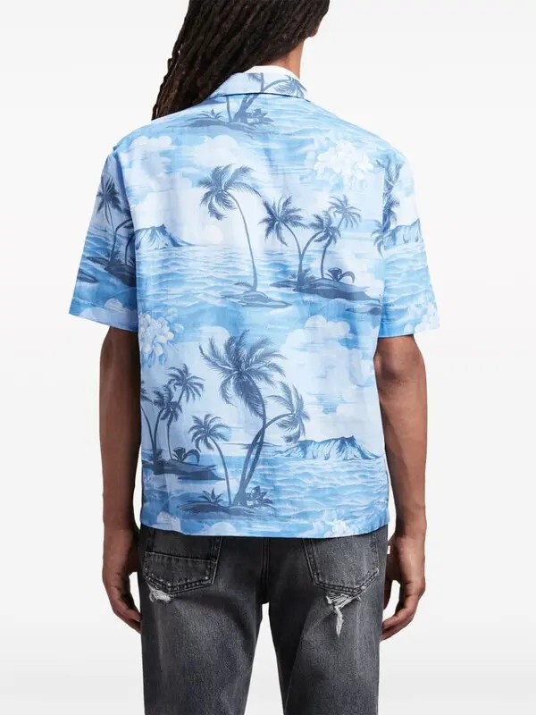 Palm Angels Sunset-print Linen-blend Shirt