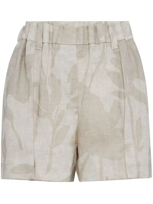 Brunello Cucinelli Linen Floral Print Bermuda Shorts