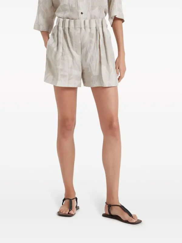 Brunello Cucinelli Linen Floral Print Bermuda Shorts