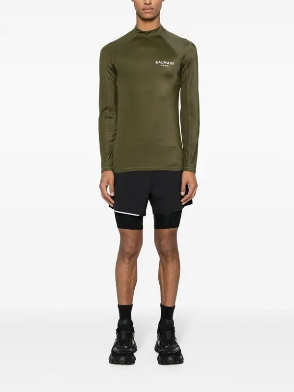 Balmain Logo-print Long-sleeve T-shirt - Green