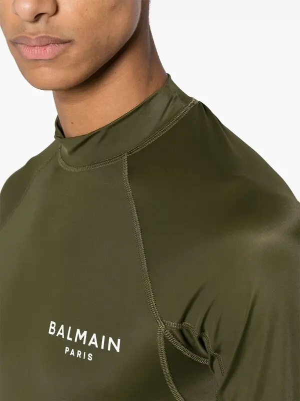 Balmain Logo-print Long-sleeve T-shirt - Green