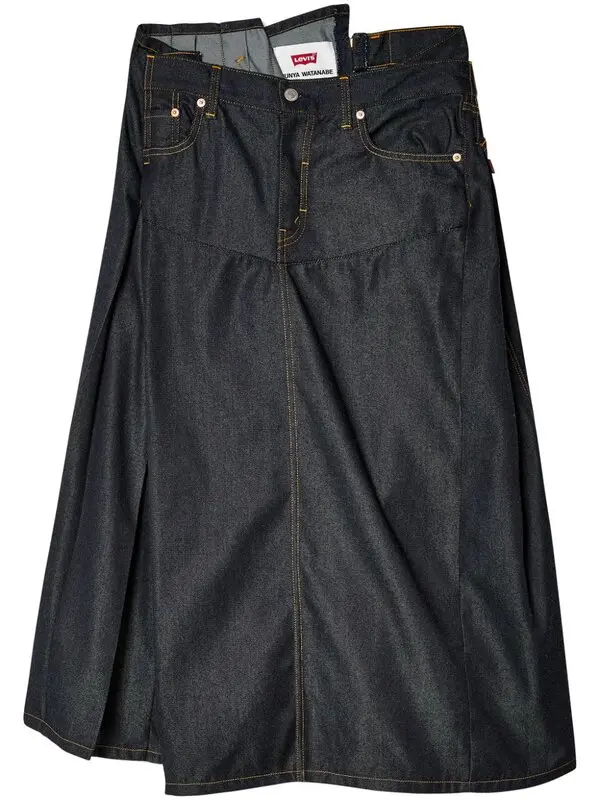 Junya Watanabe Asymmetric Denim Midi Skirt - Blue