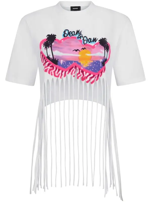 Dsquared2 Graphic-print Fringed T-shirt