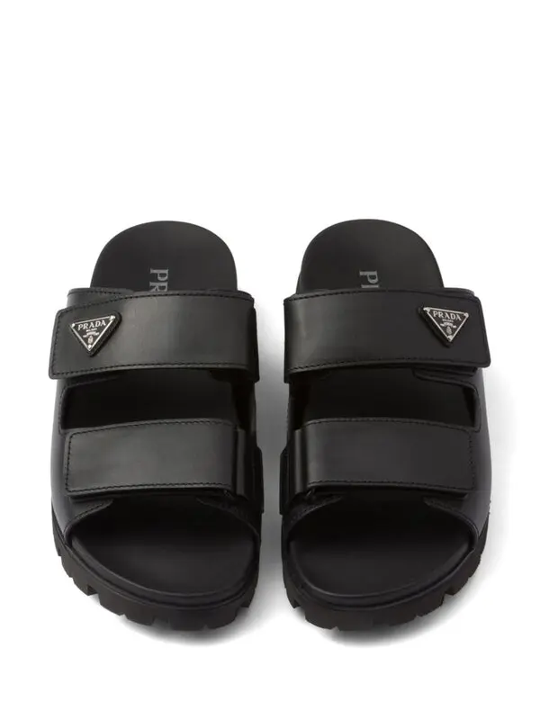 Prada Leather Strap Sandals - Black