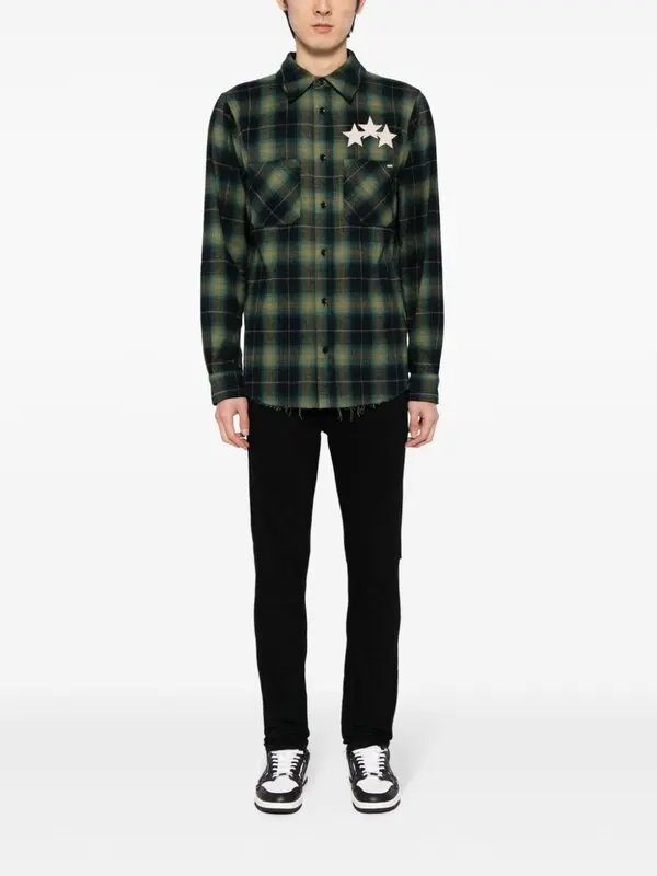 Amiri Star-Leather Flannel Shirt - Green | Editorialist