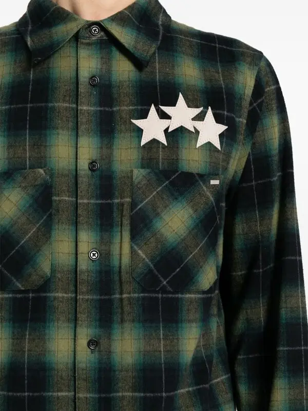 Amiri Star-Leather Flannel Shirt - Green | Editorialist