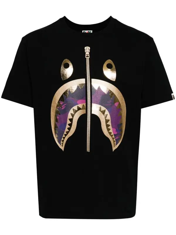 A BATHING APE Shark Print Cotton T-shirt - Black