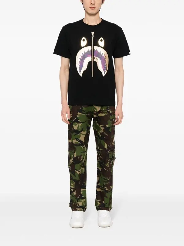 A BATHING APE Shark Print Cotton T-shirt - Black