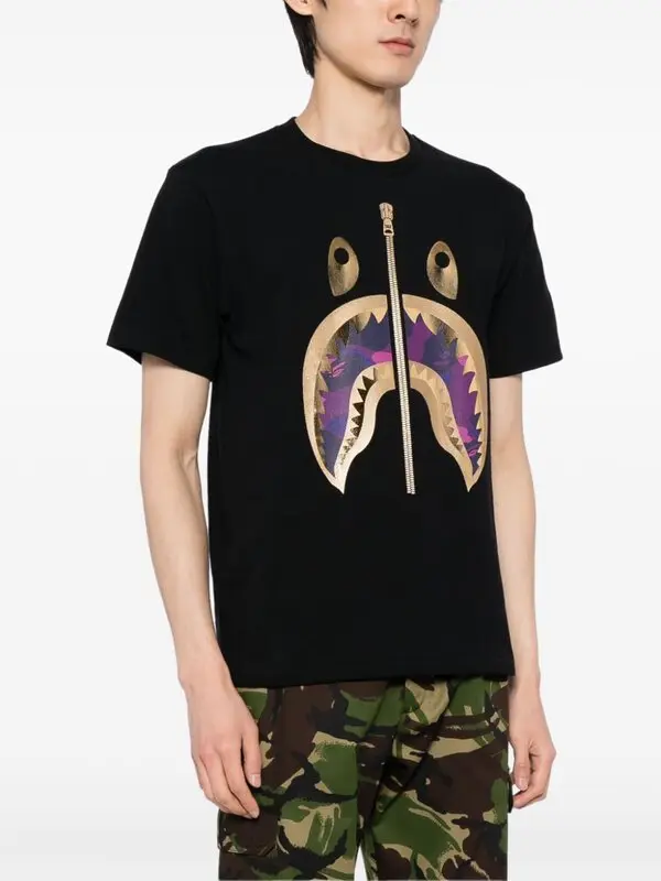 A BATHING APE Shark Print Cotton T-shirt - Black