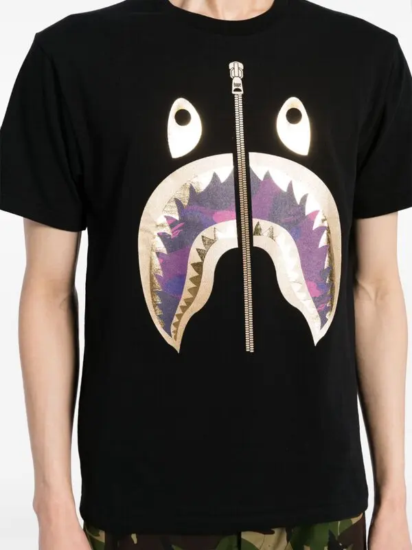 A BATHING APE Shark Print Cotton T-shirt - Black