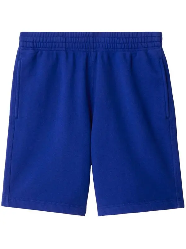 Burberry Equestrian Knight Appliqué Cotton Shorts - Blue